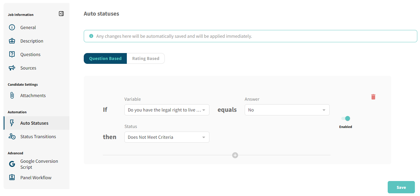 Set up Auto Status to save time shortlisting & selection | Scout Talent