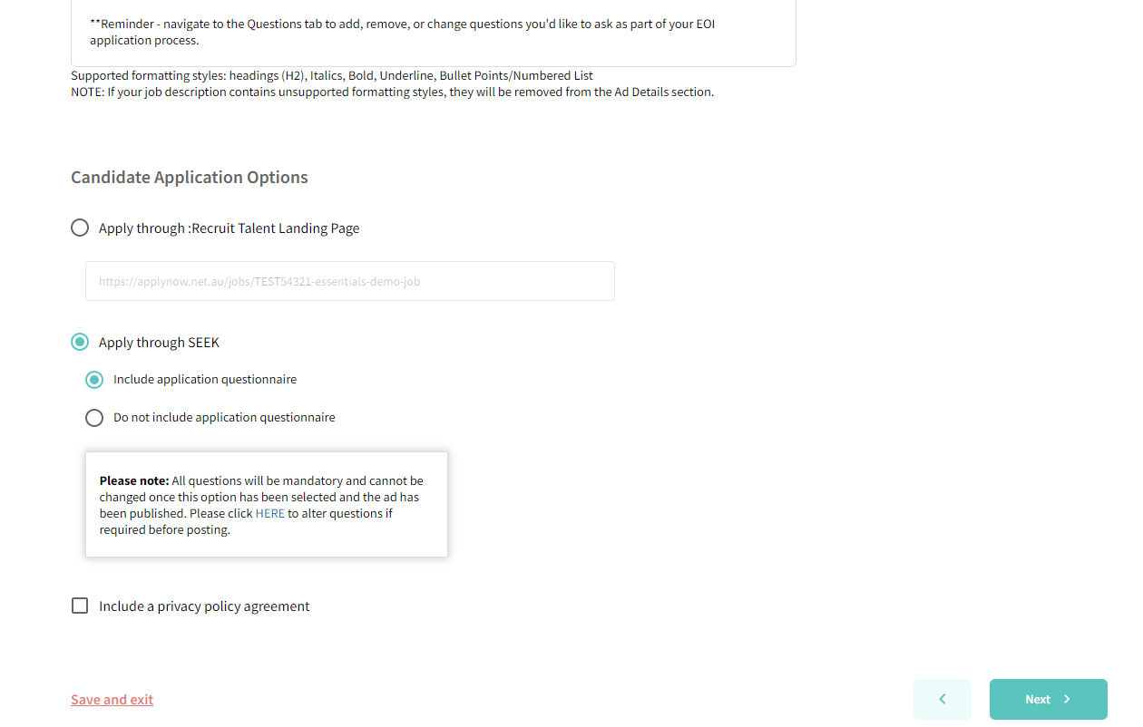 Easily include screening questions with SEEK integration | Scout Talent